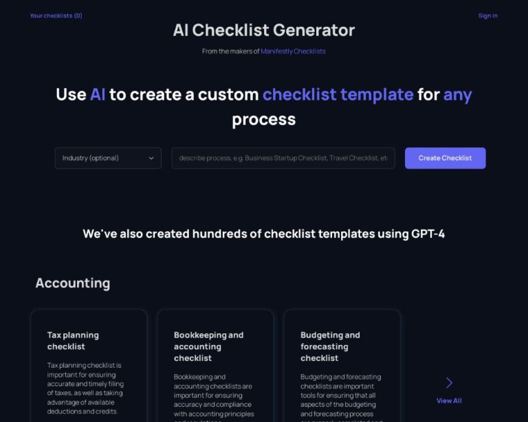 Checklist Generator - Ai Tool Details & Features