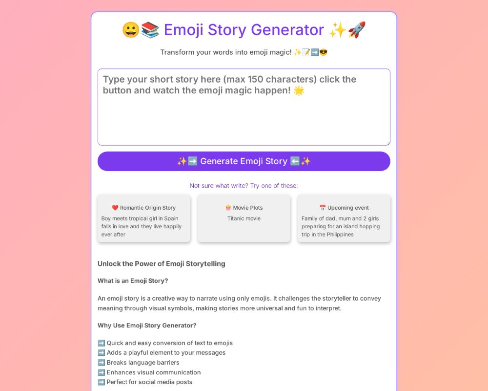 Emoji Story Generator - Ai Tool Details & Features