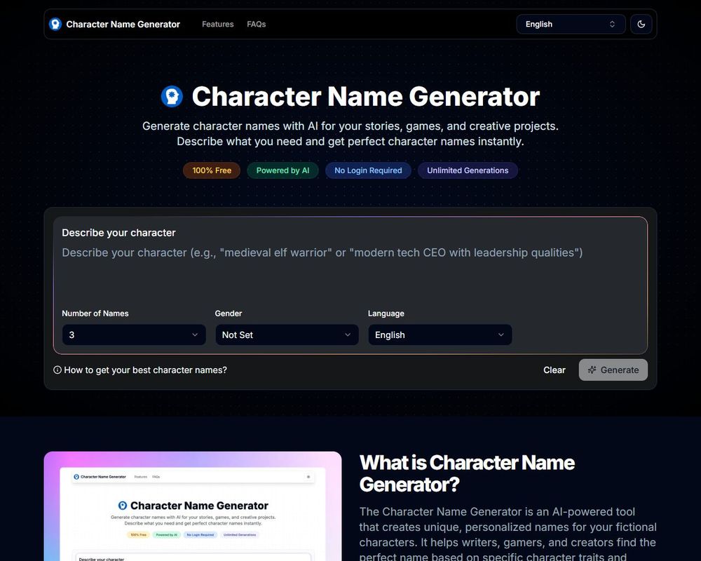 CharacterNameGenerator.org - Ai Tool Details & Features