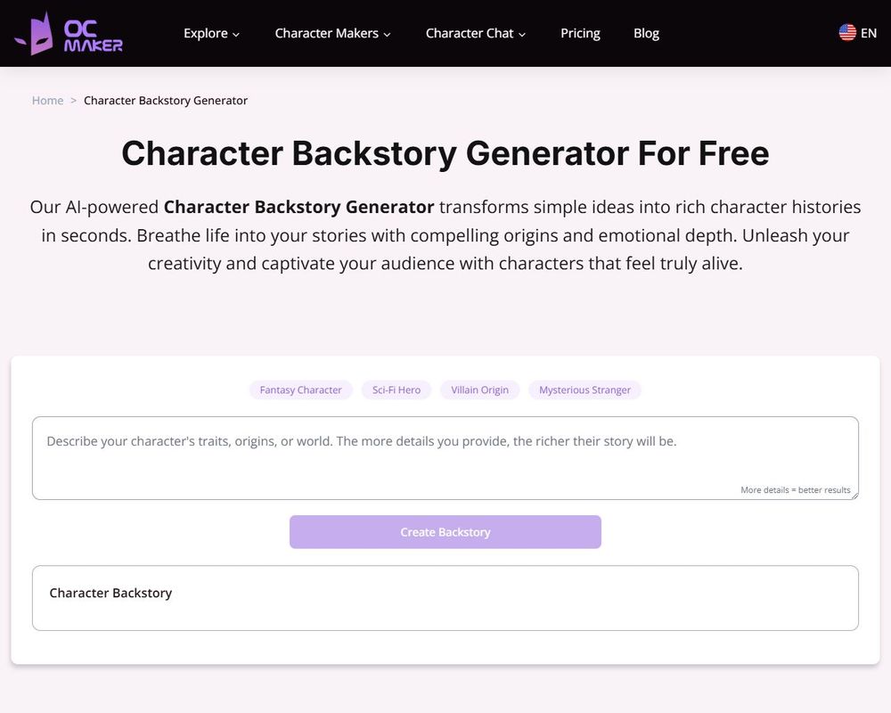 OC Maker Character backstory generator - Ai Tool Details & Features